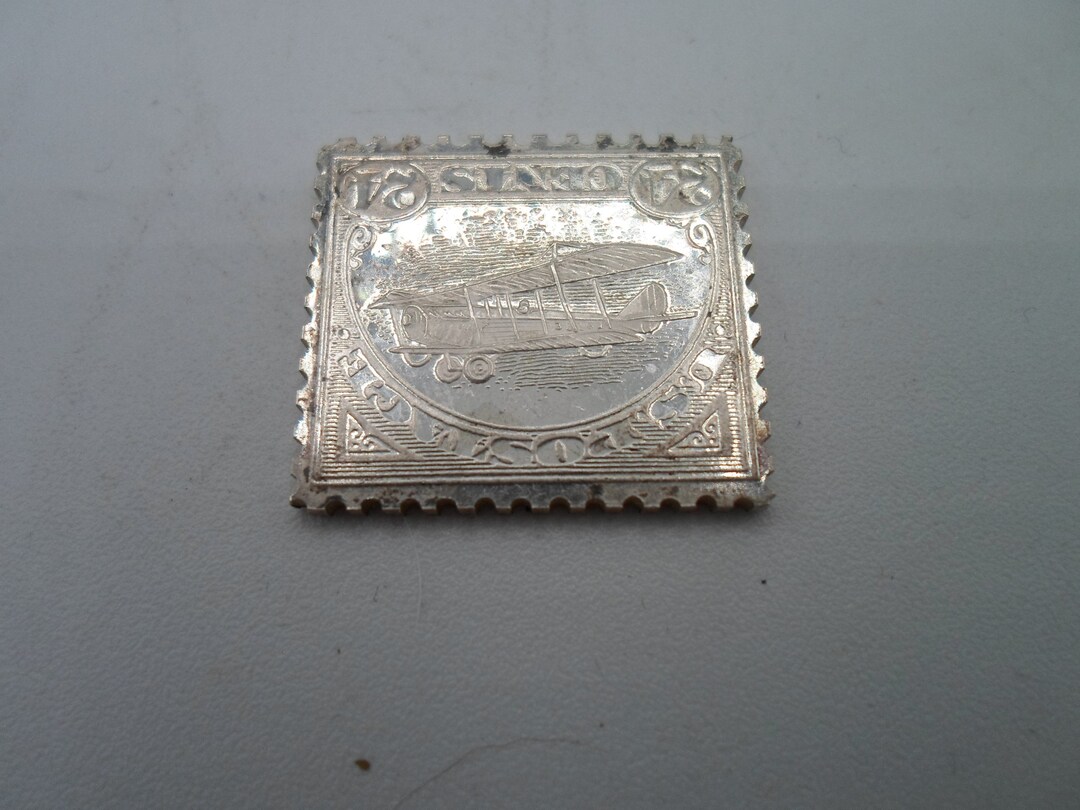Vintage Sterling Silver US Postage Stamp Commerating the First Air Mail ...