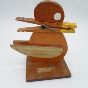 Vintage Folk Art Duck Memo Note Holder Reminder Adorable Mixed Wood ...