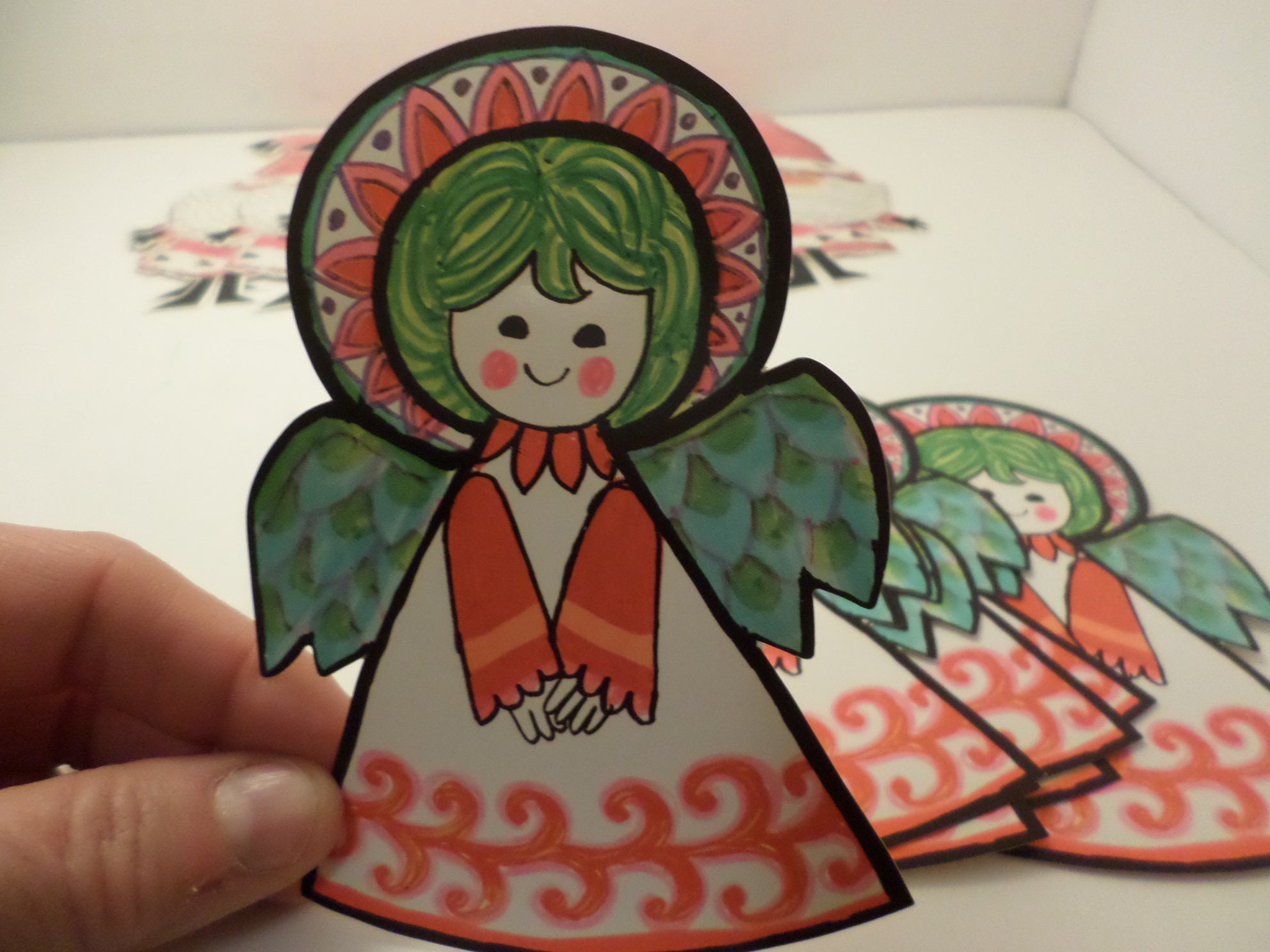 8 New old 60's Stock Christmas Holiday cards for gift box Groovy Angel