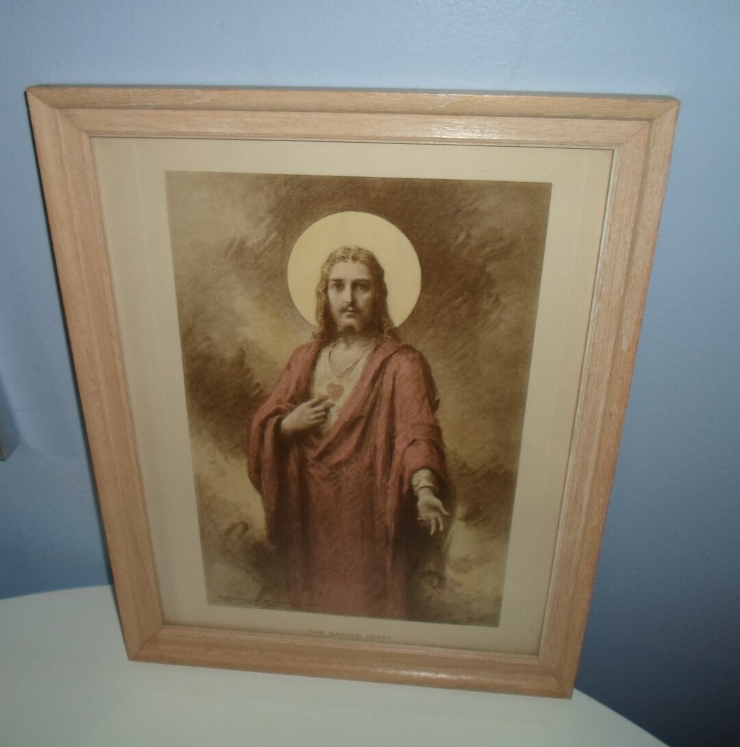 Vintage 1933 Charles Bosseron Chambers Sacred Heart of Jesus Framed ...