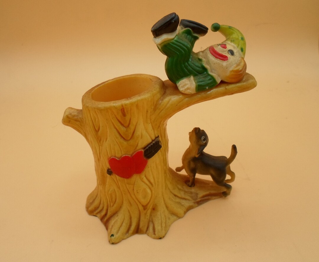 Vintage Catalin Plastic Pen/toothpick Holder: Dog Chasing Clown - Etsy