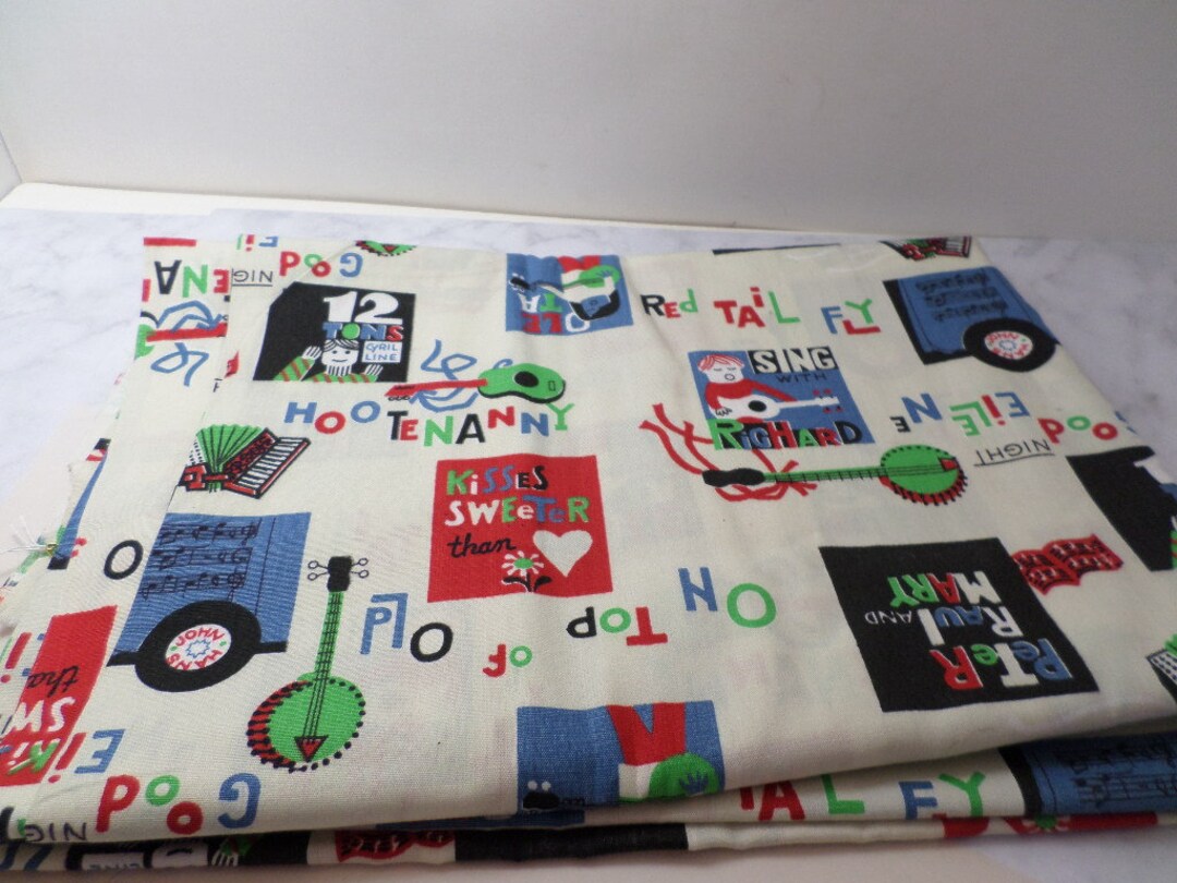 Vintage Folk Rock Music Fabric 60's 70's Cotton Peter RAUL and Mary ...