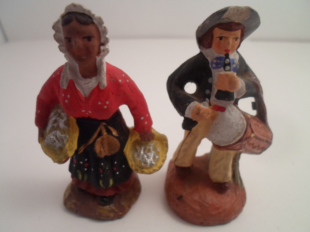 Vintage Santon Figurines: Japan Ethnic Woman With Baskets, Man With Flute - Etsy