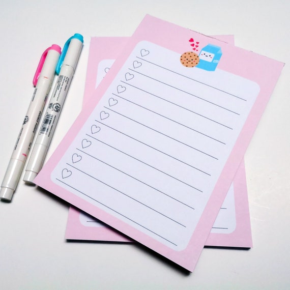 Kawaii Notepad, Shopping To Do List Notepad, Milk and Cookies Notepad ...