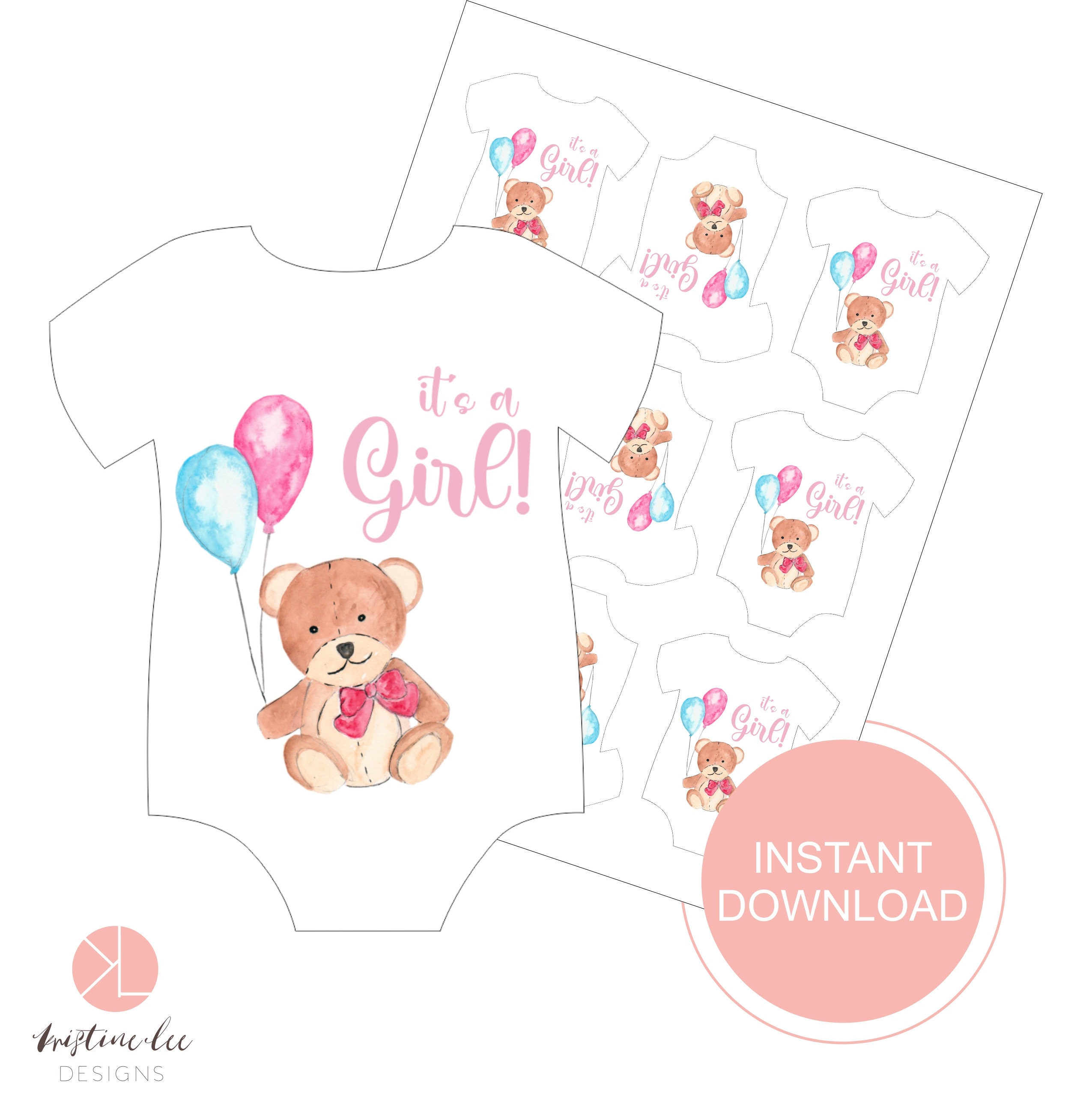 Teddy Bear Baby Shower Printable Bundle 1, It's a Girl, Pink, PDF ...