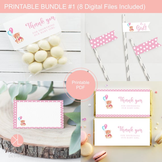 Teddy Bear Baby Shower Printable Bundle 1, It's a Girl, Pink, PDF ...