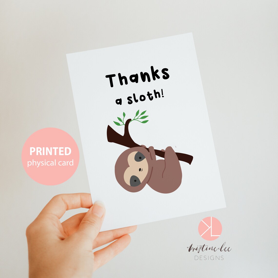 Sloth Thank You Card, Kawaii Sloth Card, Cute Blank Note Card, Cute ...