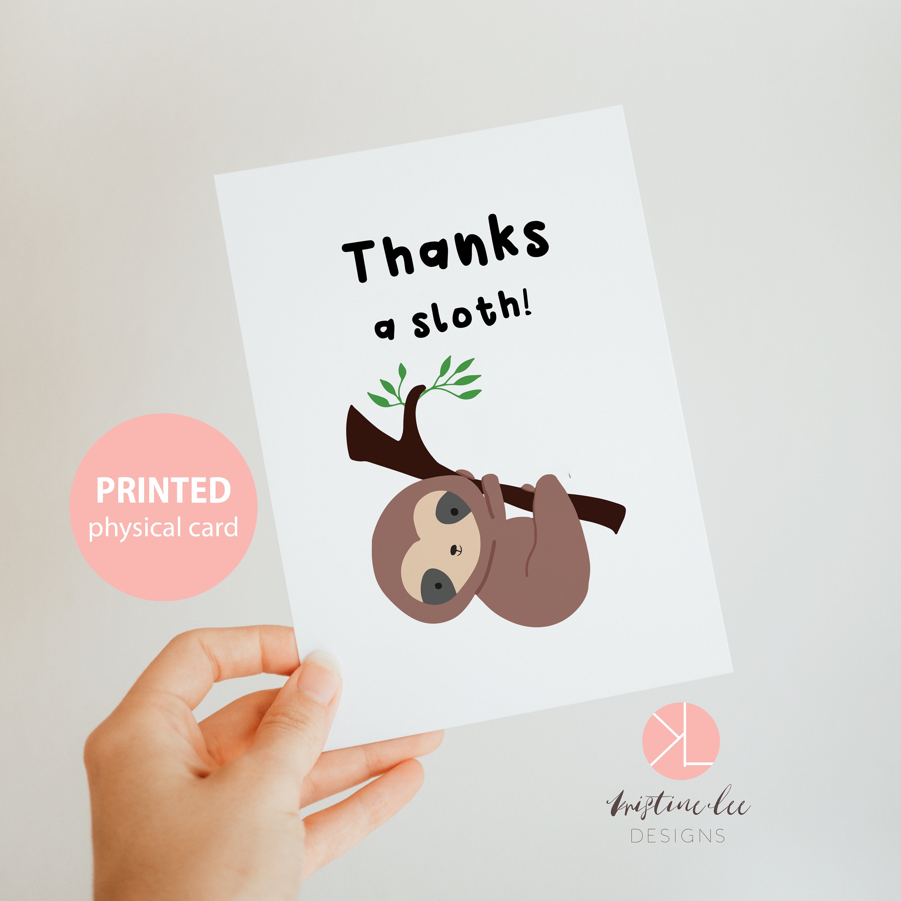 Sloth Thank You Card, Kawaii Sloth Card, Cute Blank Note Card, Cute ...