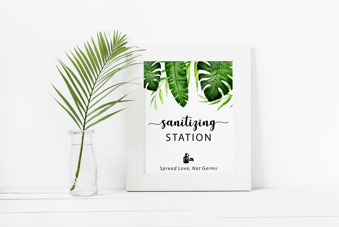 Sanitation Station Sign Printable, Sanitizing Station, Tropical Wedding ...