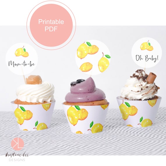 Printable Lemon Cupcake Toppers, Cupcake Wrappers, Lemon Baby Shower ...