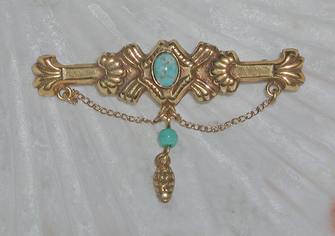 Beautiful Vintage Victorian Revival Acorn Chain Swag Turquoise Crackle ...