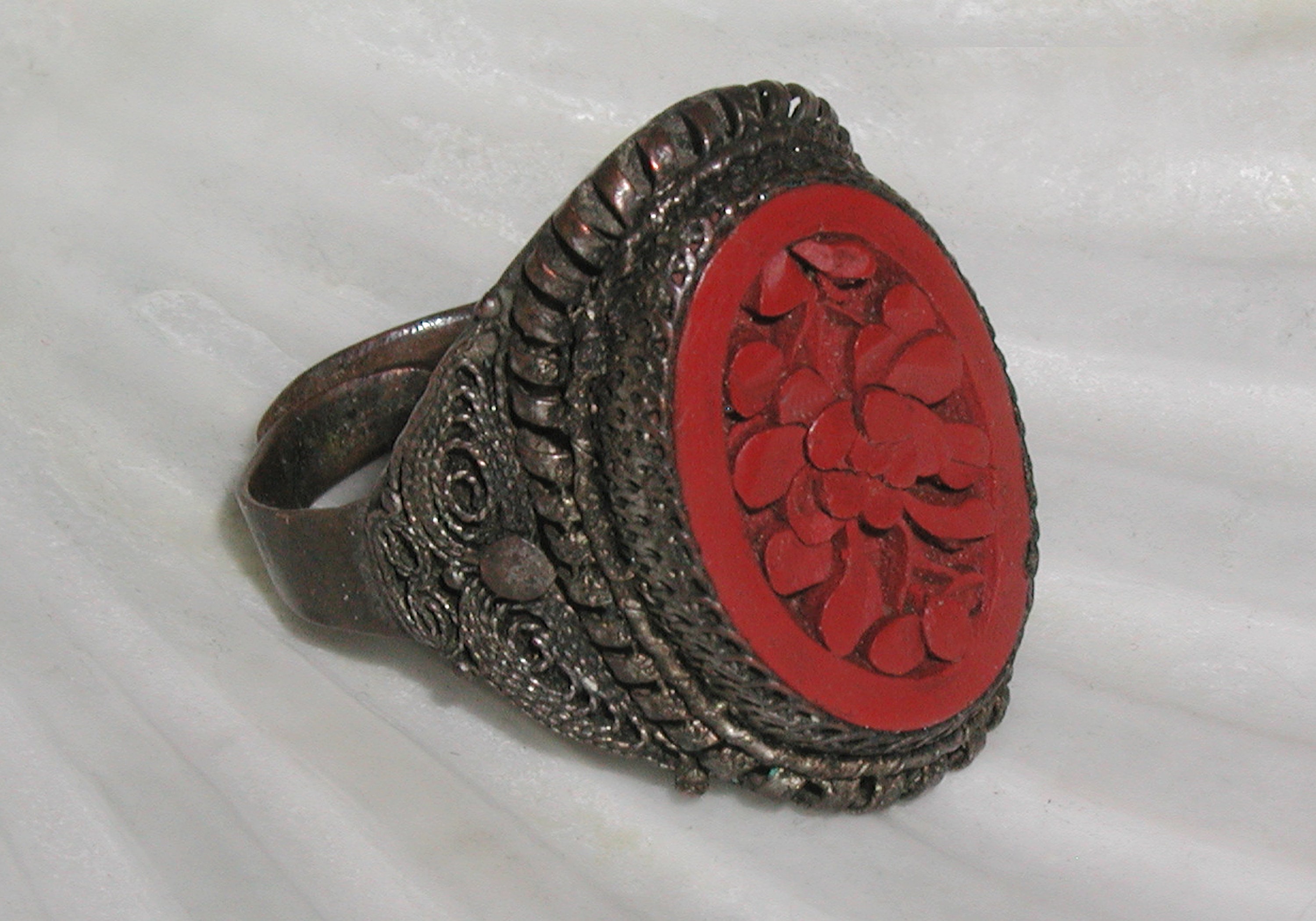 Large Gorgeous Old Antique Vintage Art Deco Carved Cinnabar Floral ...