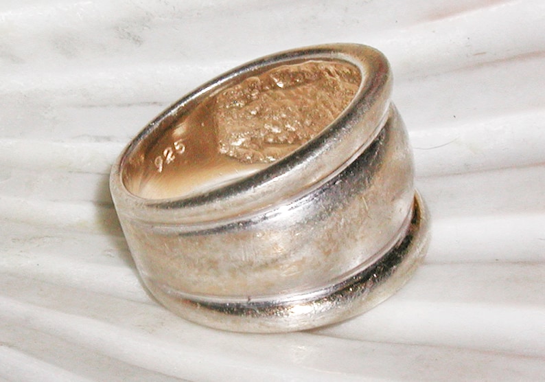 Wide Beautiful Ribbed Vintage Signed SETA 925 Sterling Silver Ring ...