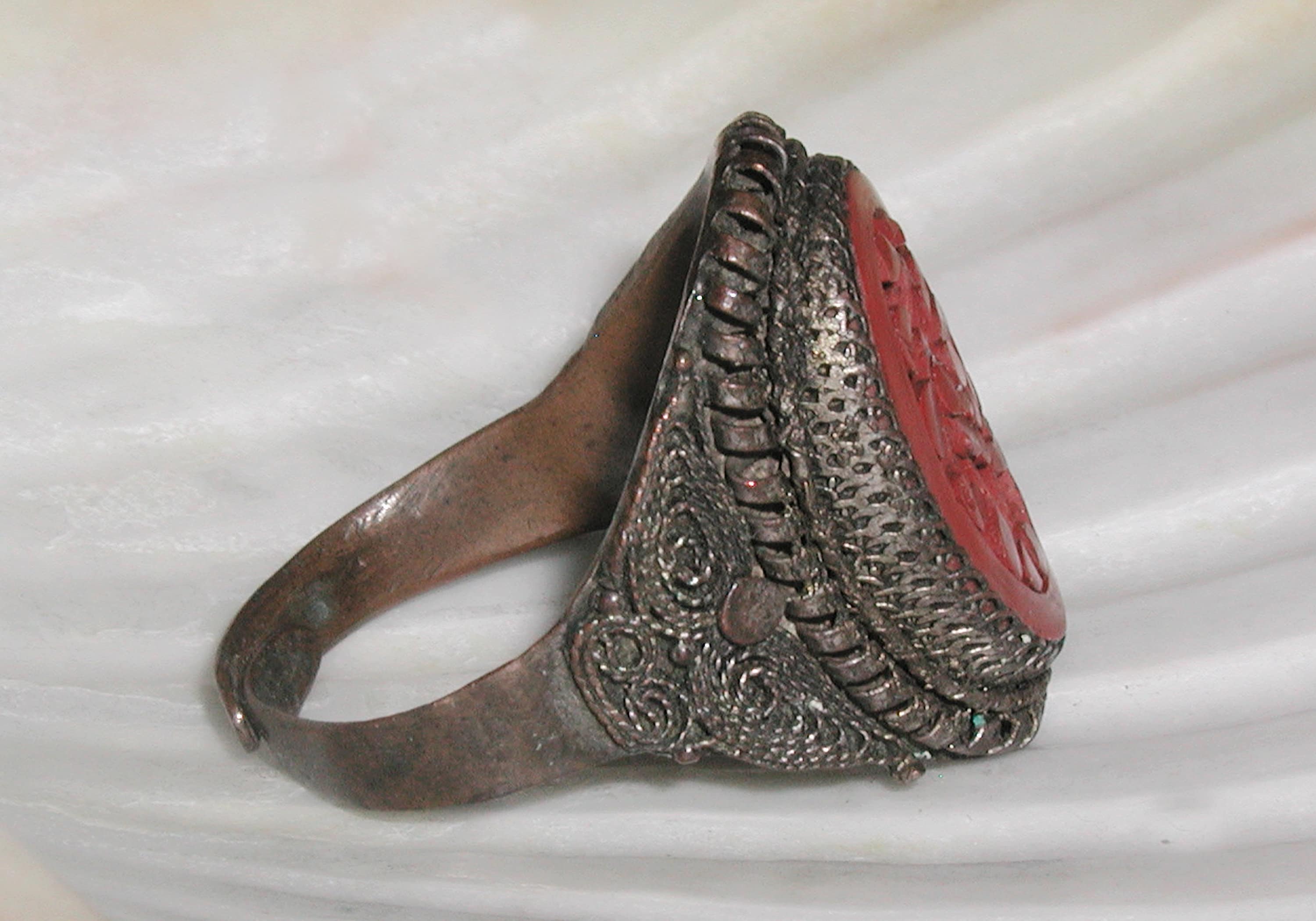 Large Gorgeous Old Antique Vintage Art Deco Carved Cinnabar Floral ...