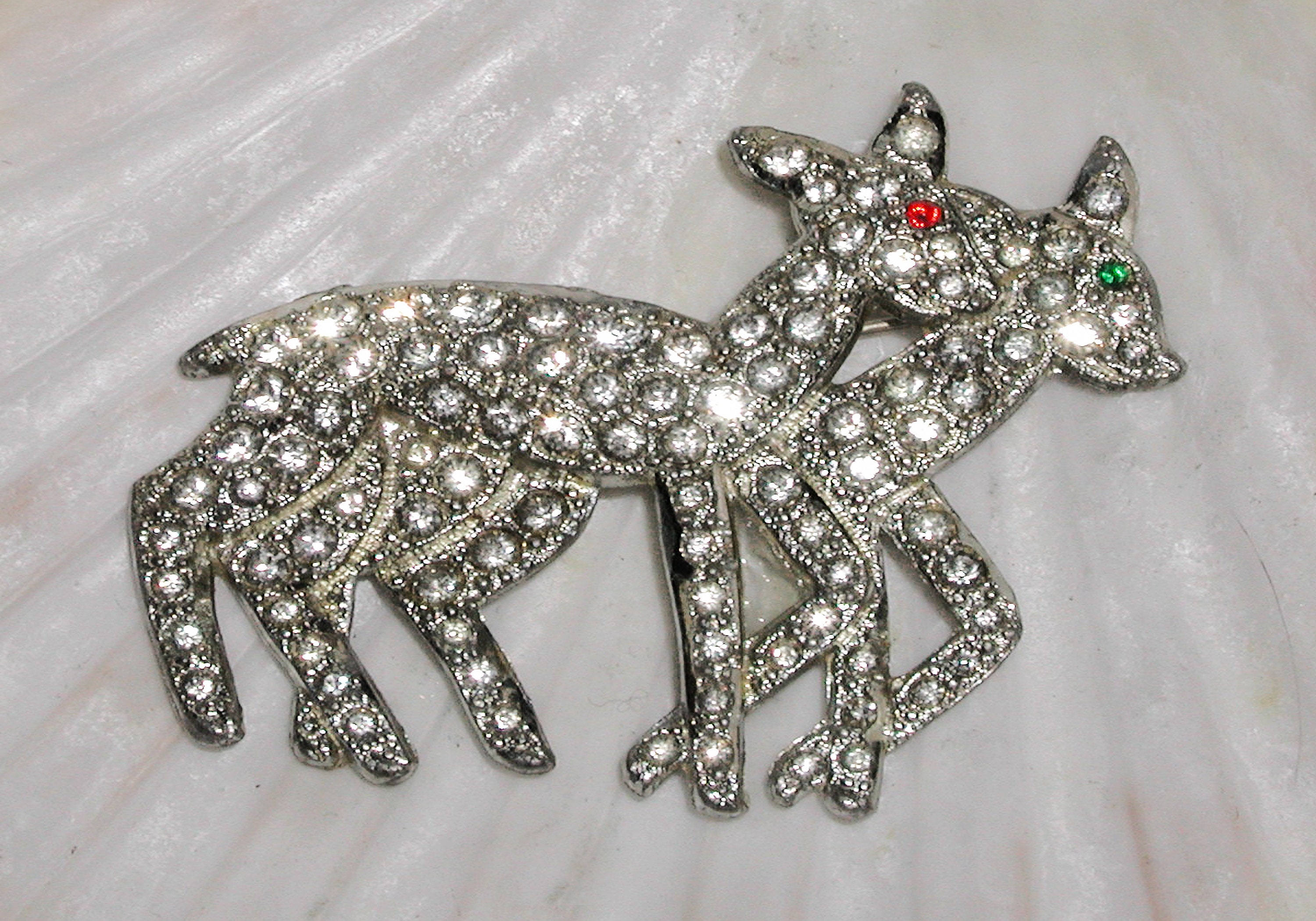Fabulous Large Vintage Antique Paved Clear Rhinestone Deer Pair Red and ...