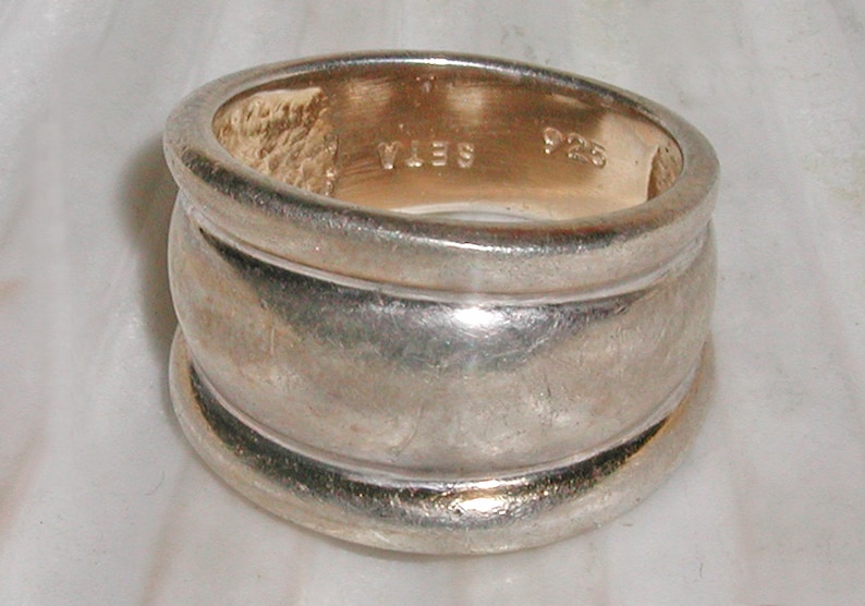 Wide Beautiful Ribbed Vintage Signed SETA 925 Sterling Silver Ring ...
