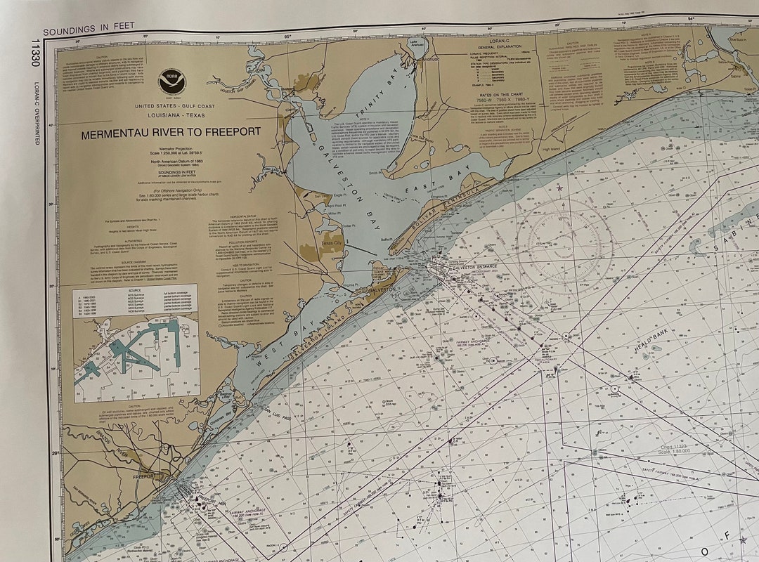 Vintage Mermentau River to Freeport Nautical Map NOAA Louisiana Texas ...