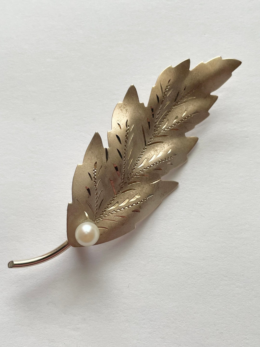 Vintage Charles Reid Gold Filled Pearl Leaf Pin Brooch - Etsy