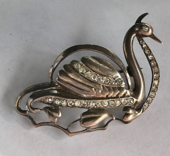 Vintage Sterling Silver Rhinestone Swan Pin - Etsy