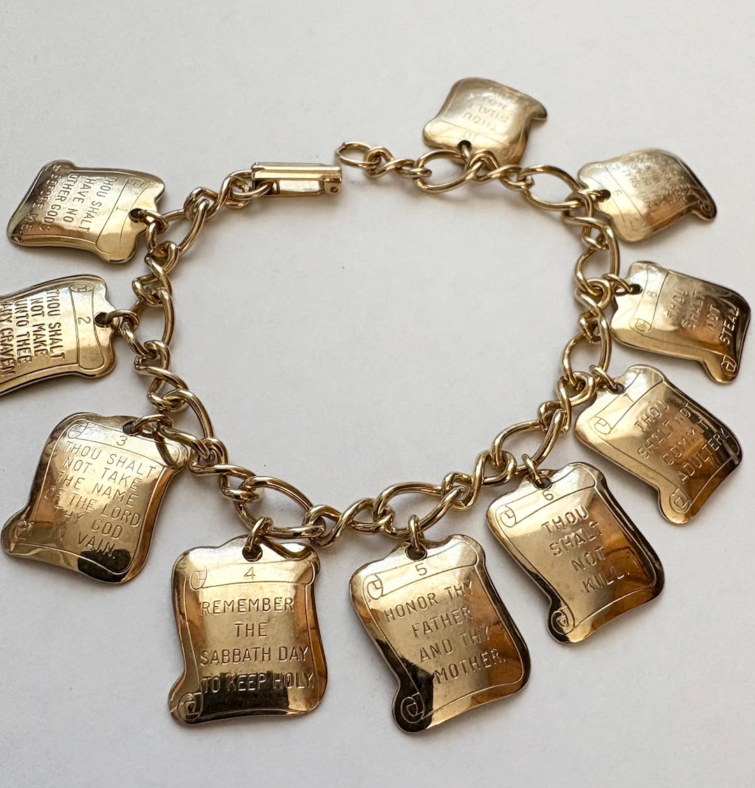 Vintage Gold Tone Ten Commandments Charm Bracelet - Etsy