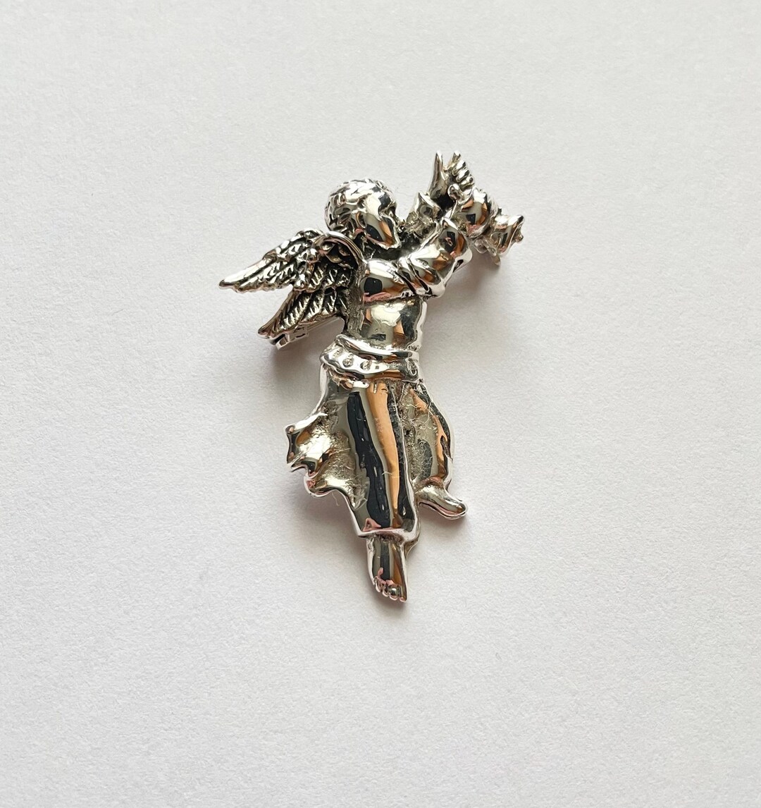 Vintage Sterling Silver Angel Pin Pendant - Etsy