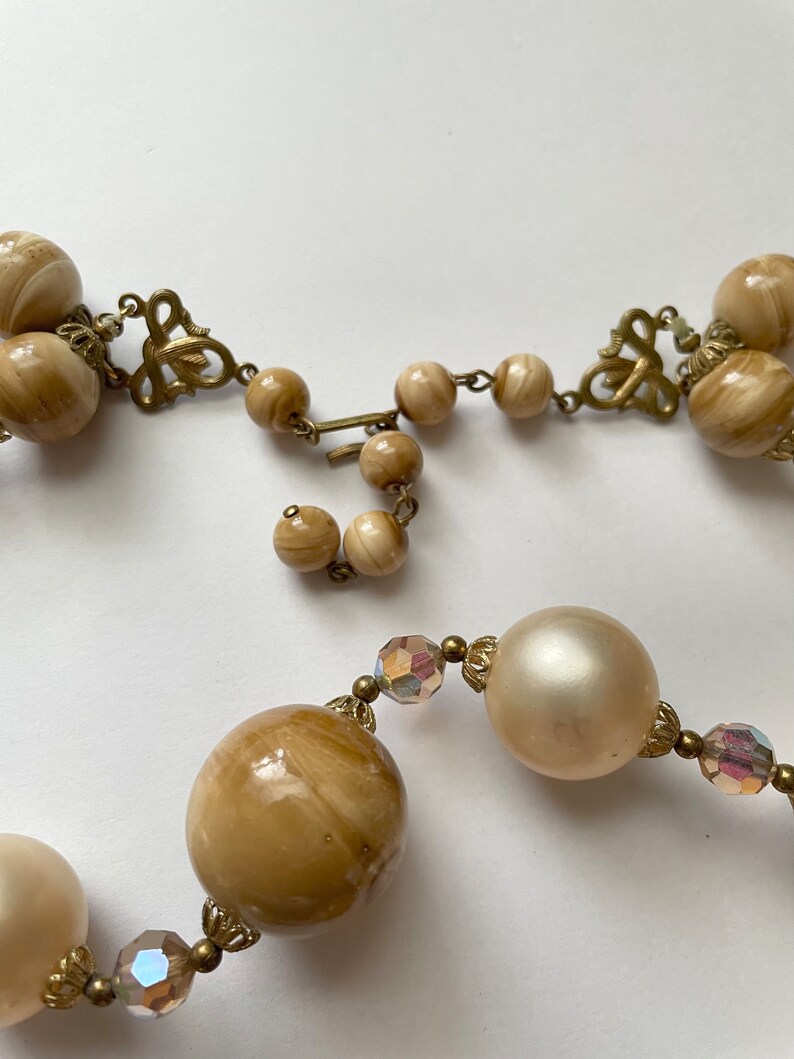 Vintage Long Double Strand Beige Color Bead Necklace - Etsy