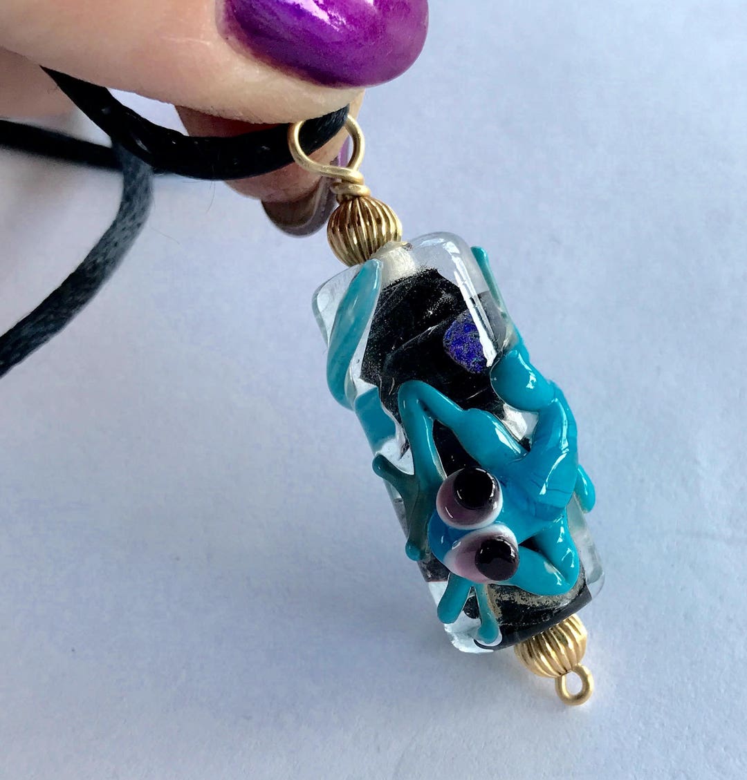Vintage Art Glass Gecko Lizard Pendant Necklace - Etsy