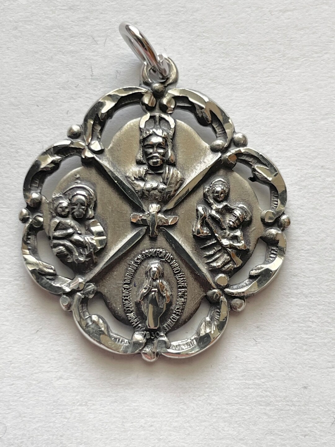Vintage Sterling Silver 4 Way Religious Medal - Etsy