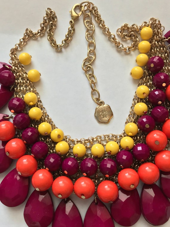 Vintage RJ Graziano Raspberry Color Bead Bib Necklace