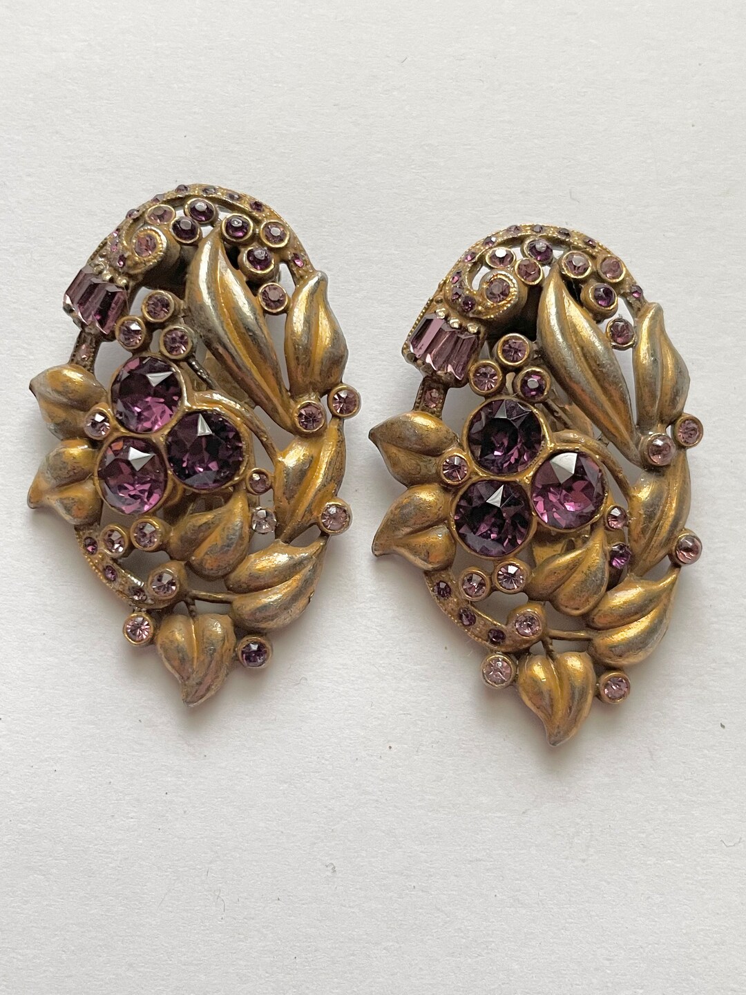 Vintage 1930’s Purple Rhinestone Dress Clips Gilt - Etsy