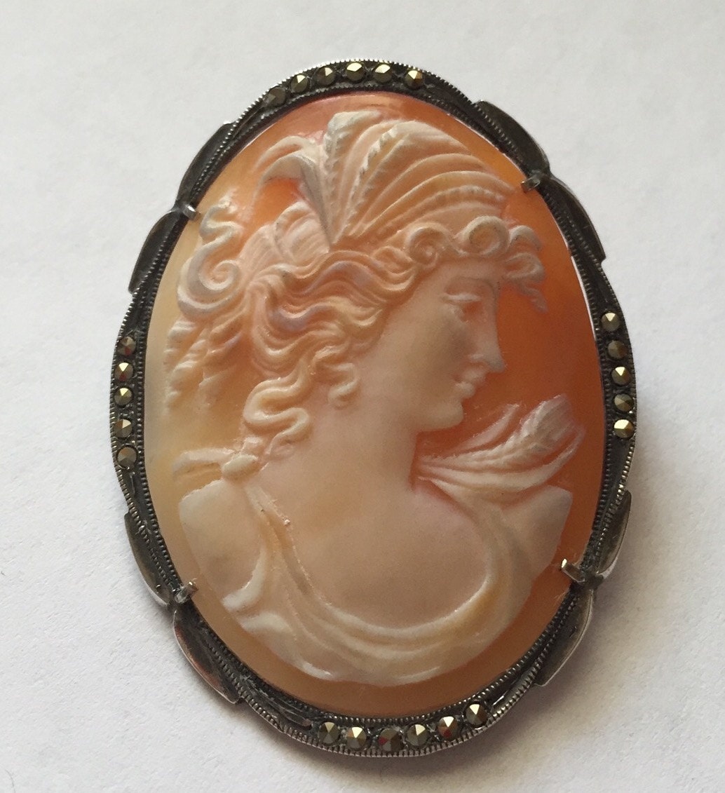 Exquisite 800 Silver and Marcasite European Carved Shell Cameo - Etsy