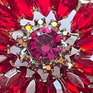 Vintage Large Red Rhinestone Flower Pin Brooch - Etsy