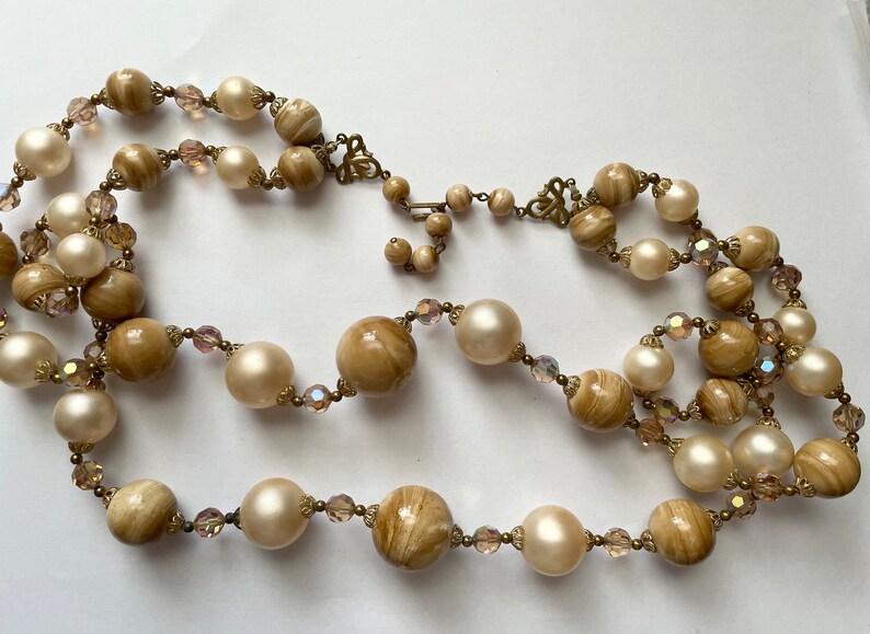 Vintage Long Double Strand Beige Color Bead Necklace - Etsy