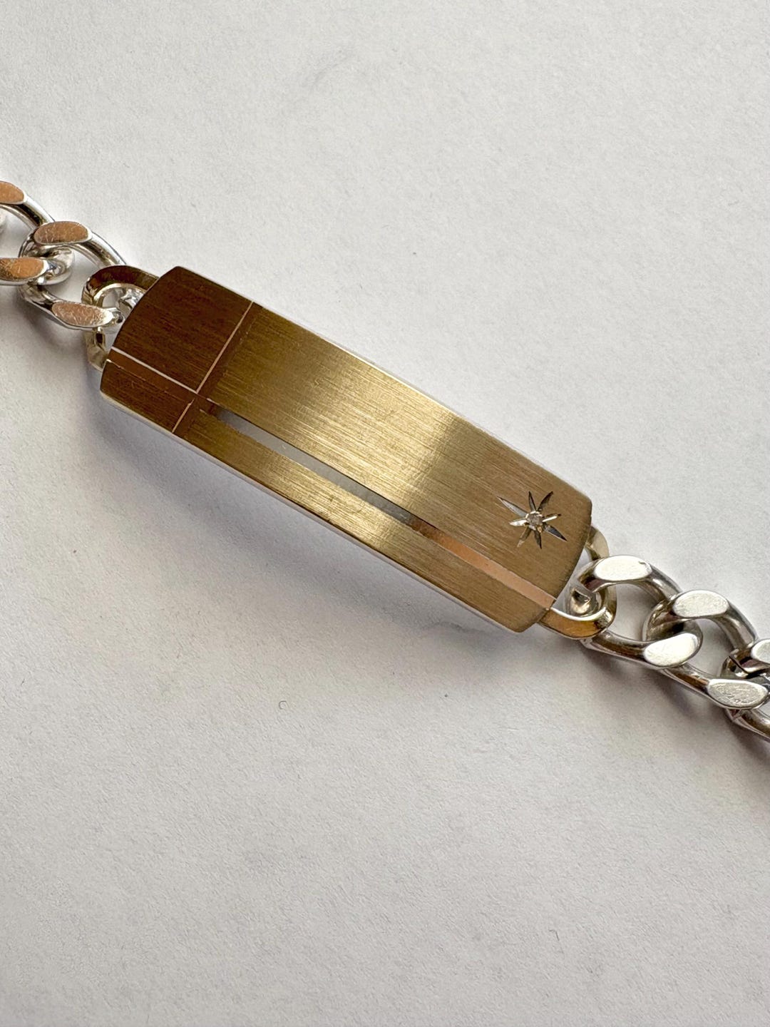 Vintage ANSON Sterling Silver 18k ID Bracelet 8 1/2” With Diamond - Etsy
