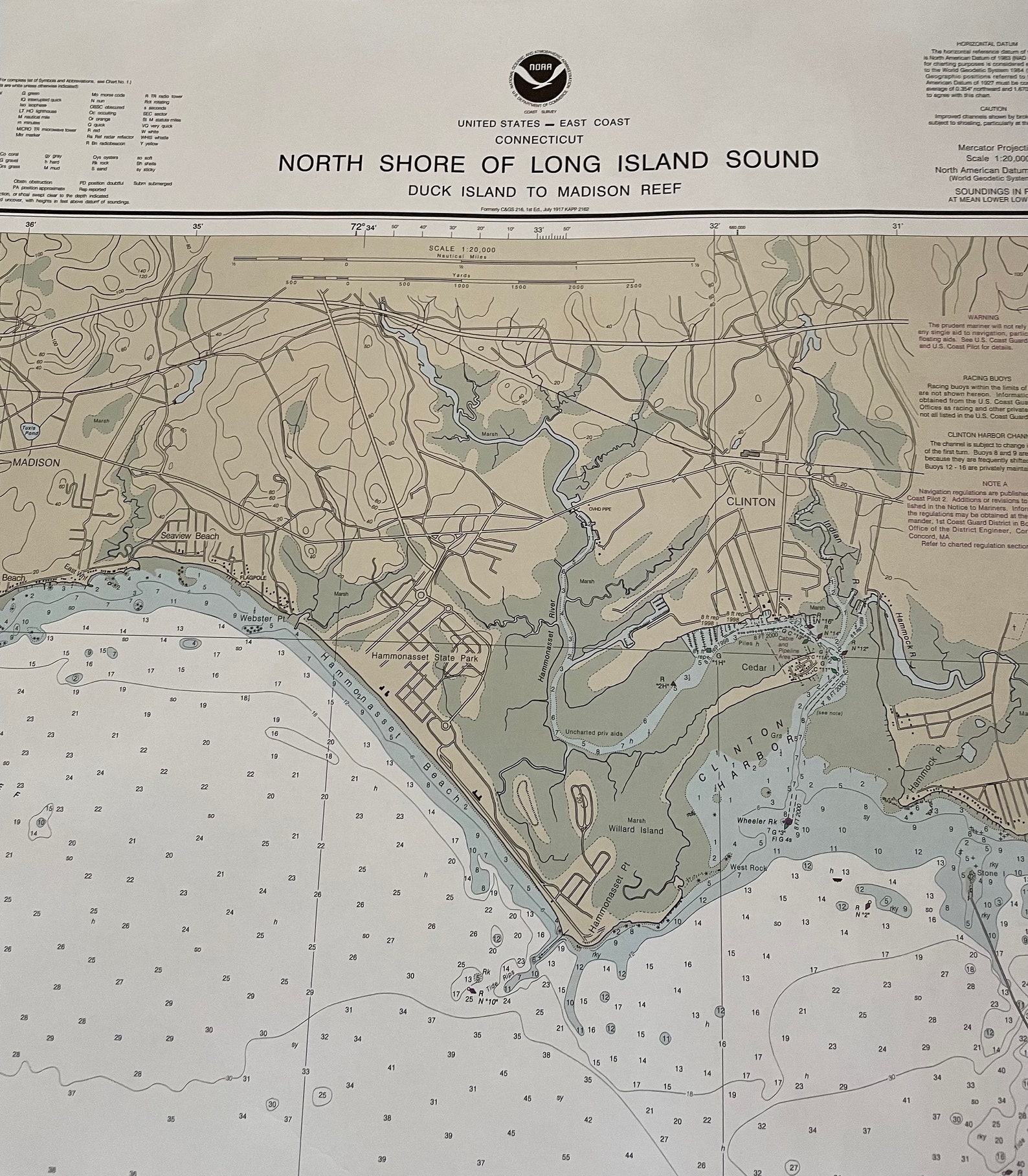 Vintage North Shore of Long Island Nautical Map NOAA Connecticut ...