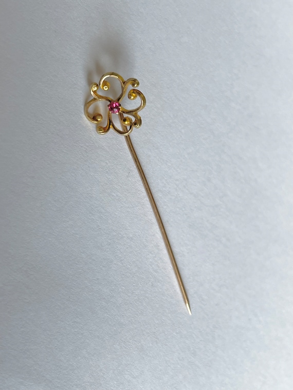 Antique Edwardian 10k Gold and Garnet Stick Pin - Gem