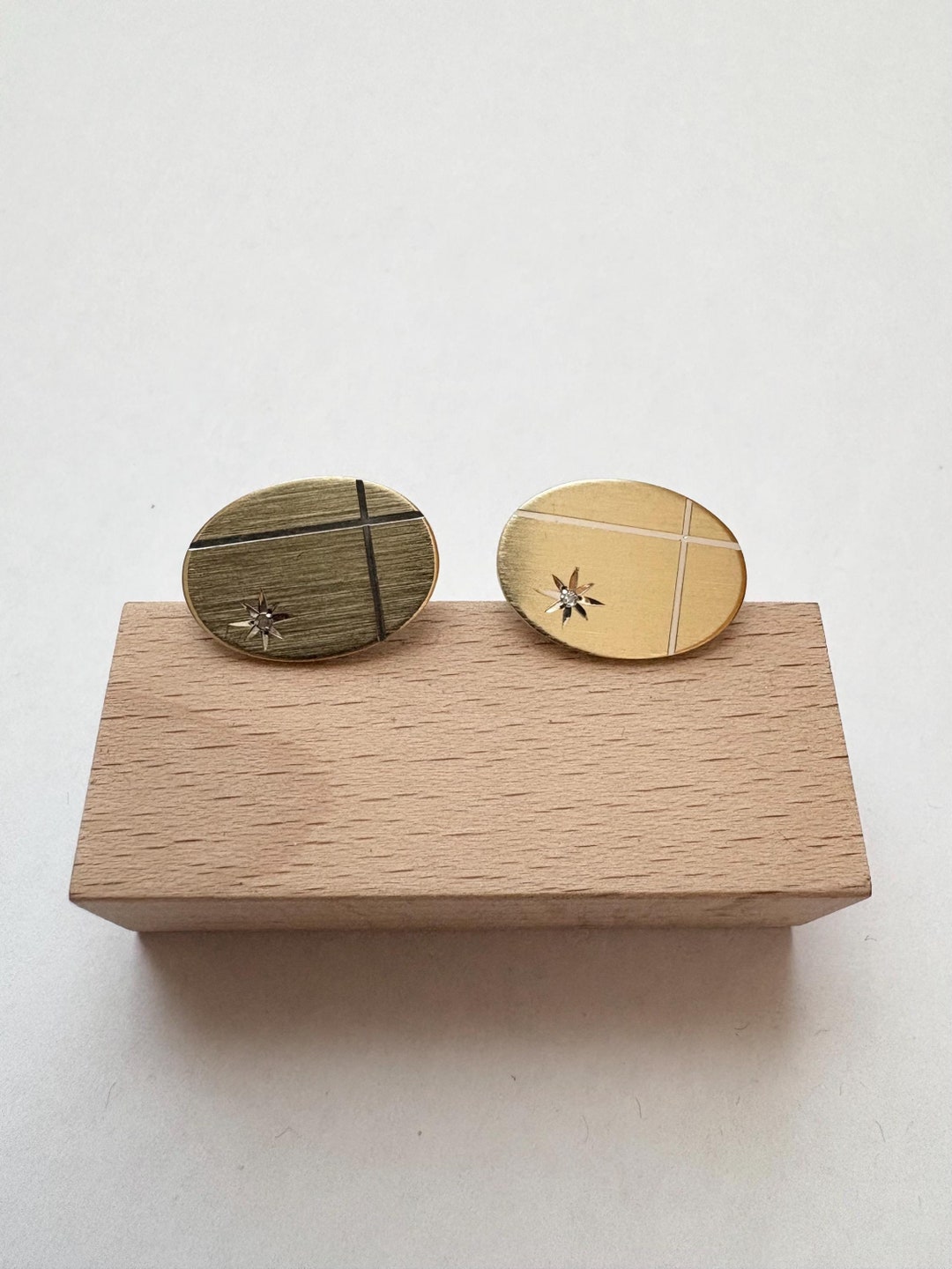 Vintage ANSON Sterling Silver and 18k Gold Cufflinks W/ Diamond - Etsy