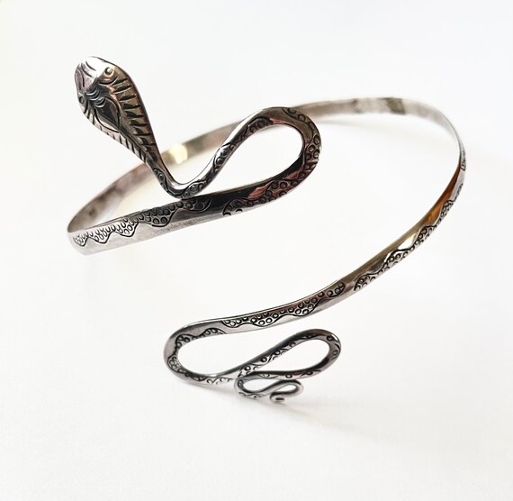 Vintage Sterling Silver Snake Arm Cuff Bracelet signed - Gem