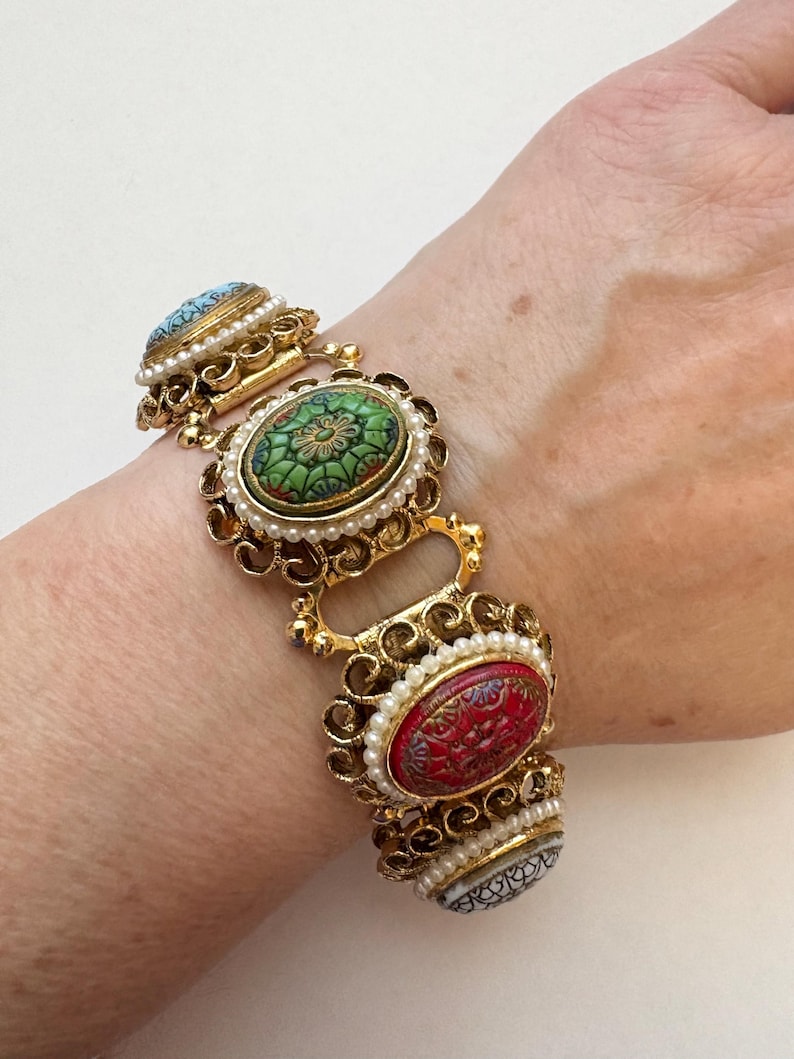 Vintage Multi Color Renaissance Style Glass Bead Panel Bracelet - Etsy