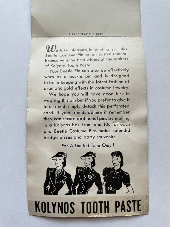 Vintage Kolynos Toothpaste Beetle Scarab Pin Offer 19… - Gem