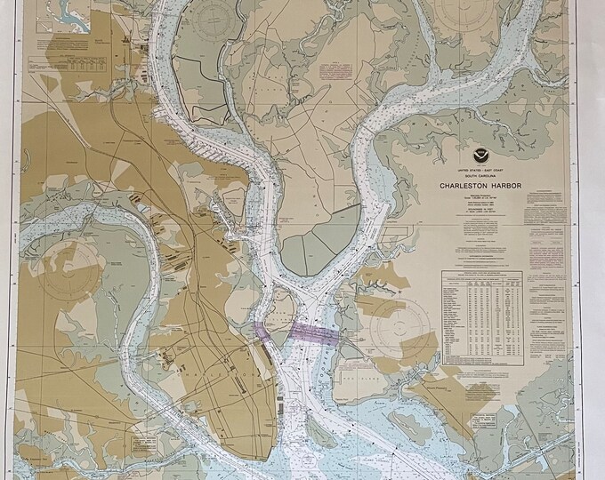 Vintage Charleston Harbor Nautical Map NOAA South Carolina 37x 51 - Etsy