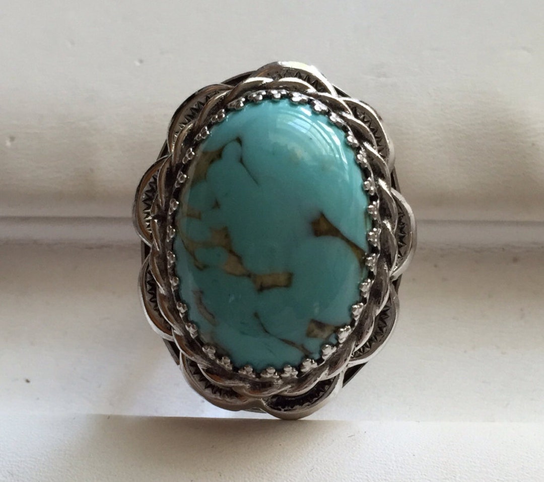 Vintage Whiting and Davis Large Silvertone Faux Turquoise Ring - Etsy