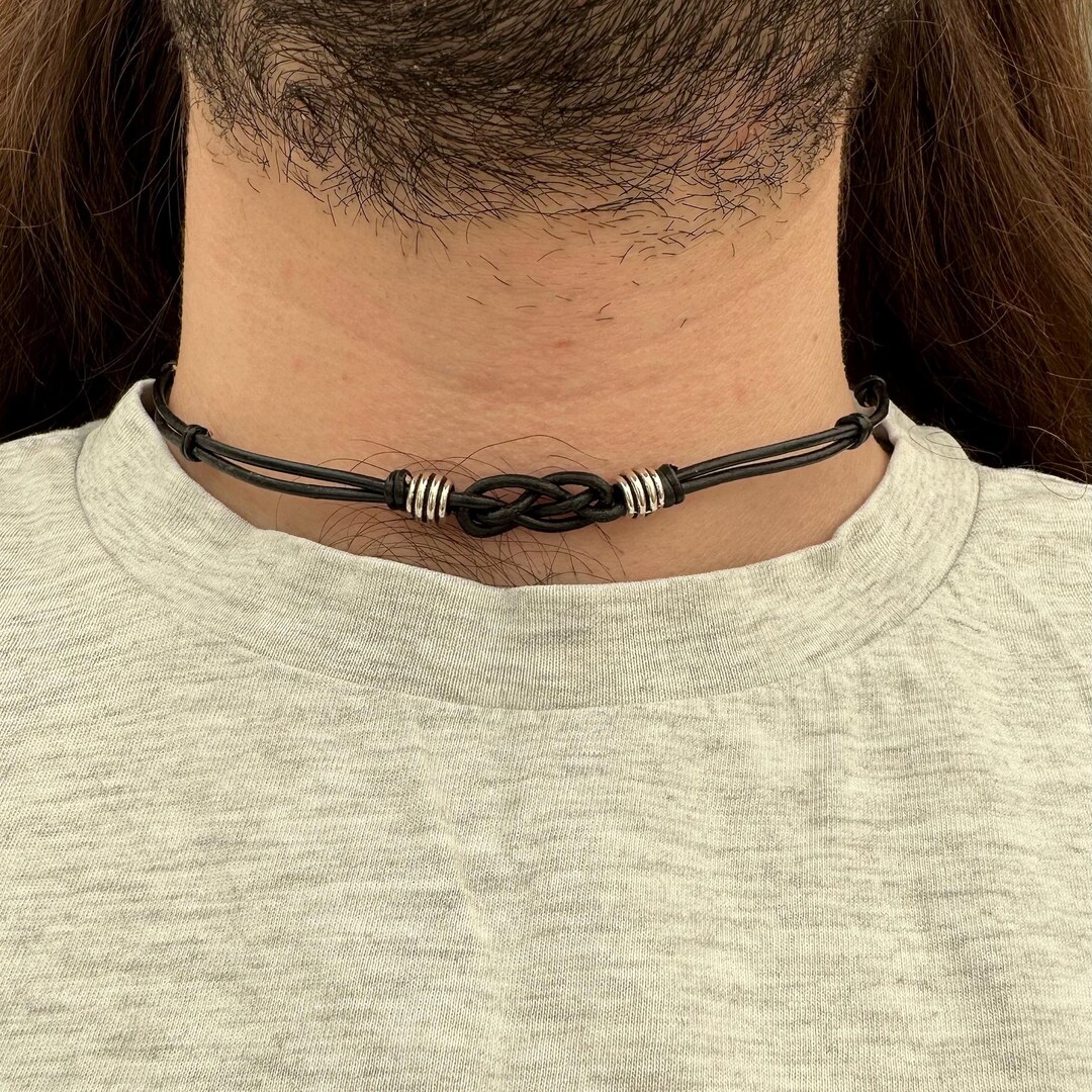 Men's Leather Love Knot Choker, Boho Celtic Necklace - Etsy