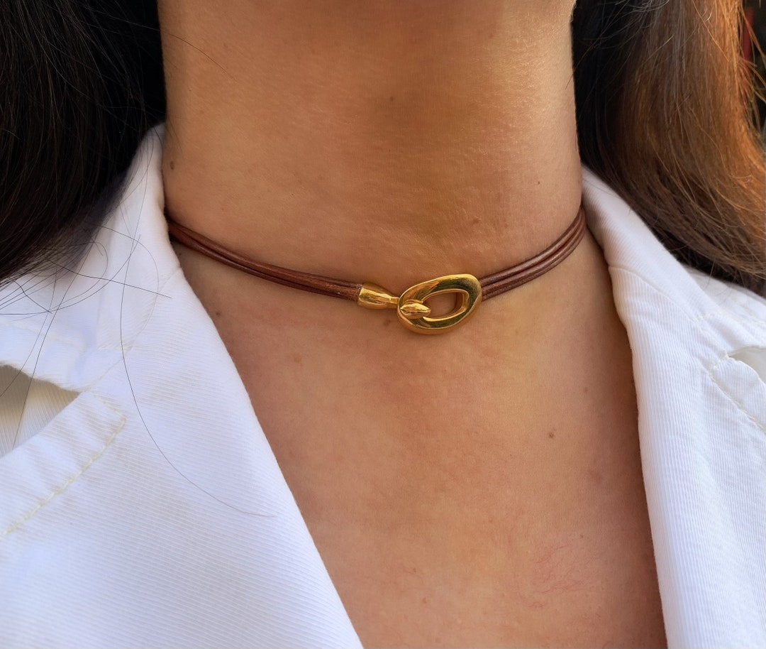 Dainty Leather Choker Necklace: Gold Clasp, Boho Style - Etsy