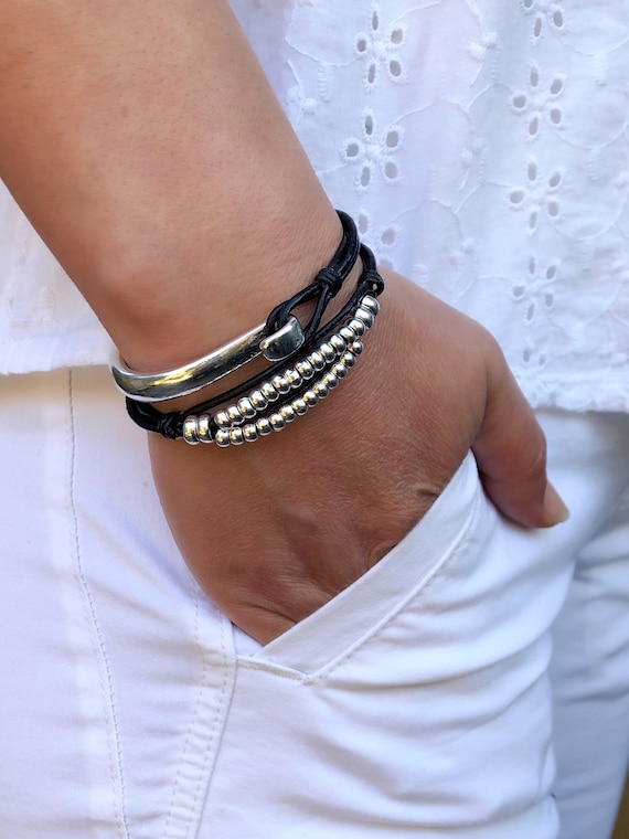 Ladies leather and silver bracelets store