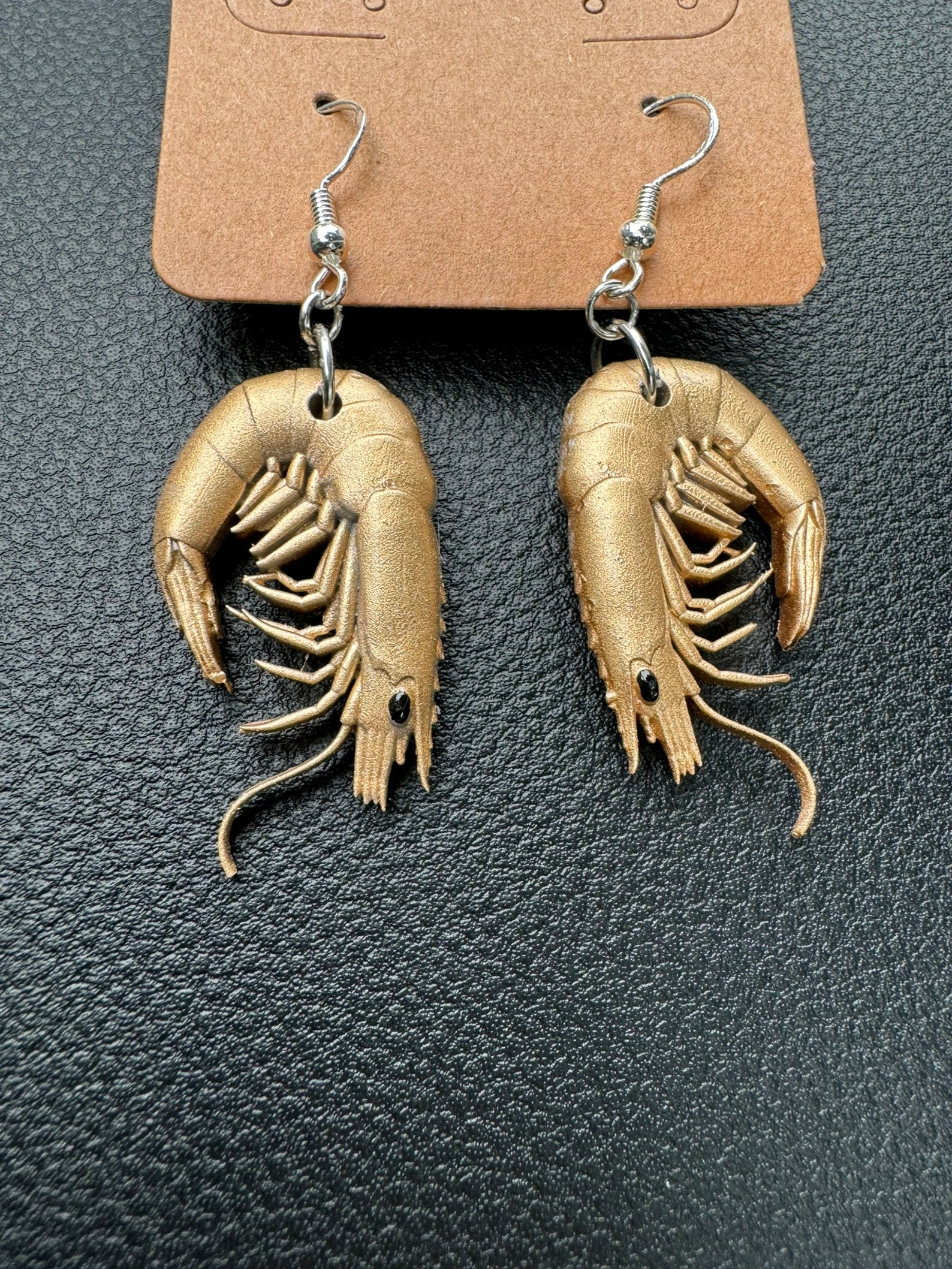 Glamorous Mini Shrimp Earrings Gold Metallic Enamel Painted Resin With ...