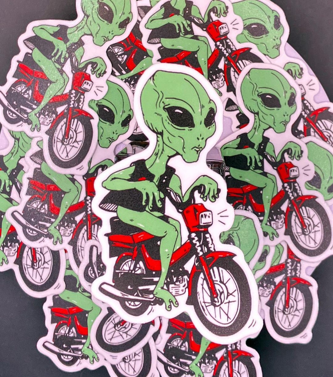 Quirky Alien Riding Moped Sticker Pack - Funny Colorful Sheet for Cars ...
