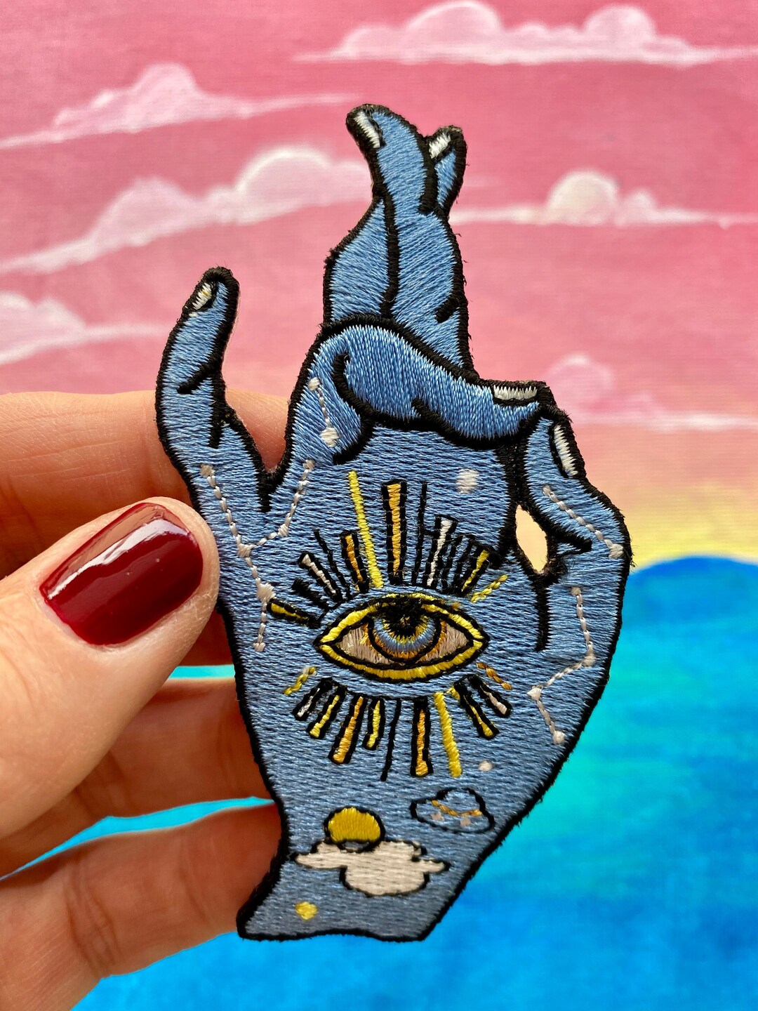 Embroidered Palm Reading Hand Third Eye Celestial Iron-on or Sew-on ...
