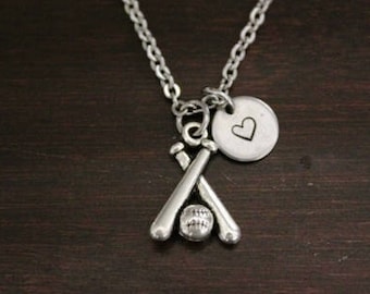 Baseball and Bat Necklace Silver Baseball or Softball Charm - Etsy