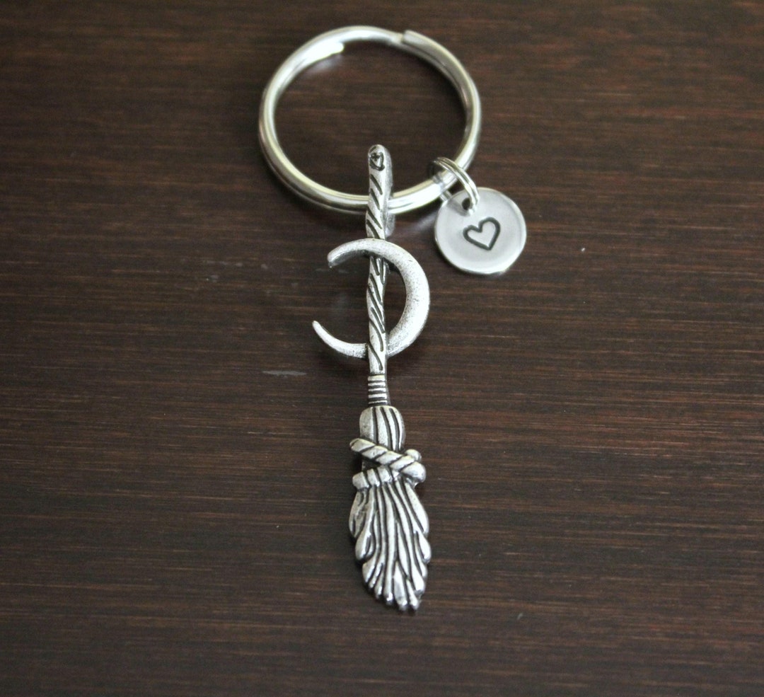 Witch's Broom Moon Key Ring/ Keychain / Zipper Pull - Wiccan - Goth ...